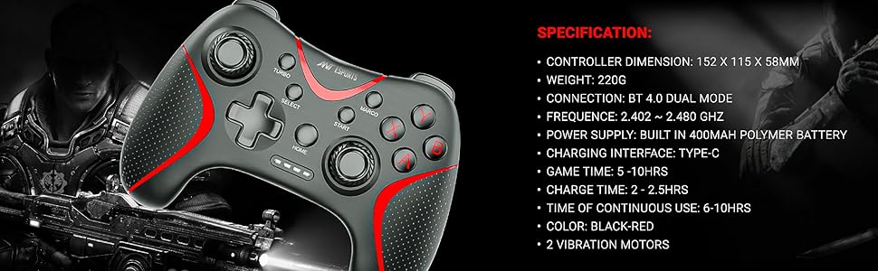 Ant Esports GP325 Wireless Gamepad, Android/Windows/macOS/Switch, Bluetooth Mobile Gaming ...