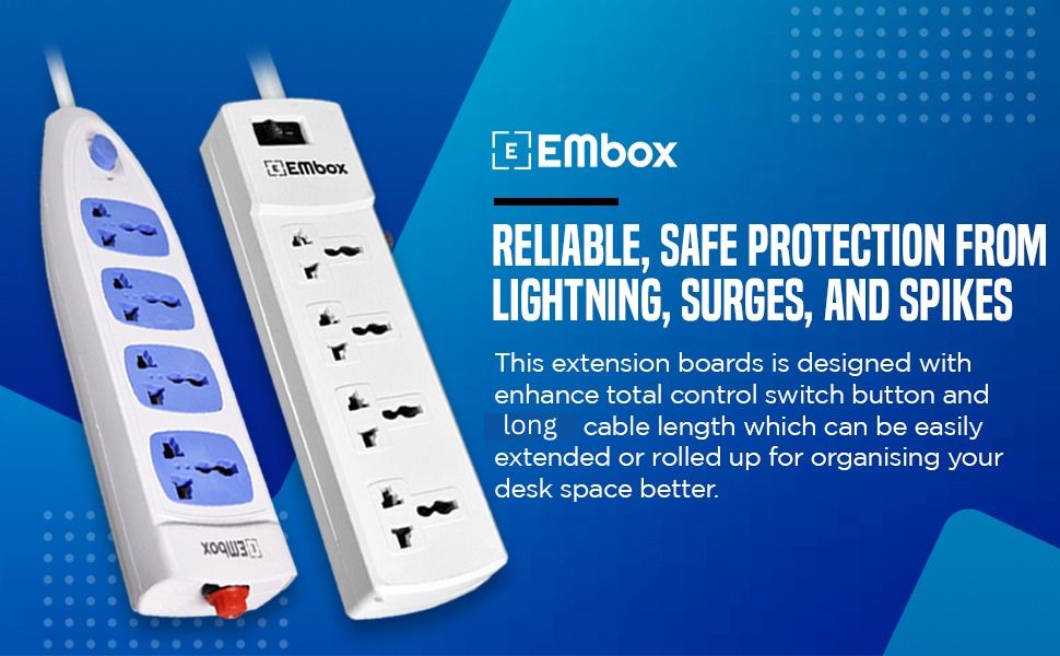 Buy EMBOX 10A Extension Board with Master Switch-Multi Plug Socket with ...
