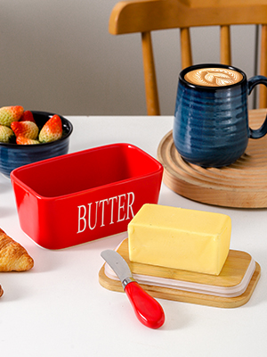 Amazon.com | Hasense Porcelain Butter Dish with Bamboo Lid - Covered Butter Dish with Butter ...