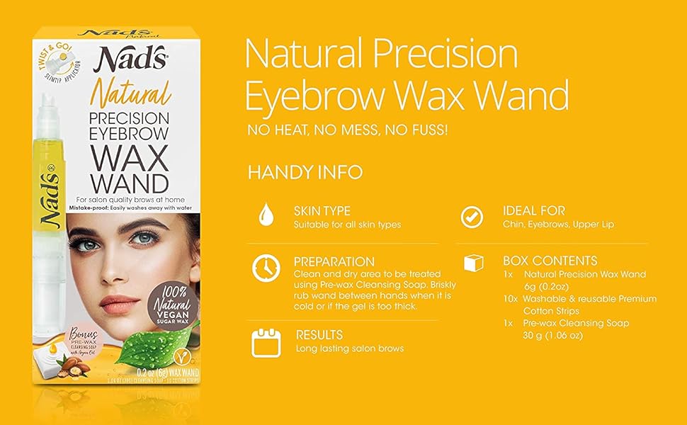 Nad's Natural Precision Eyebrow Wax Wand, Eyebrow Wax Kit, Sugar Wax, Hypoallergenic, Vegan No ...