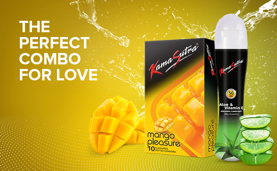 Buy KamaSutra Mango Flavoured Condoms for men Count 10 with Aloe Vera Lube Water Lubricant 50ml ...