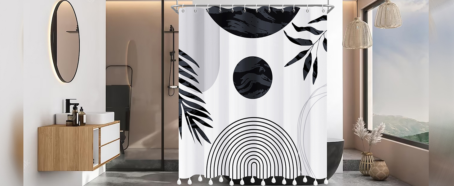 Amazon.com: TOENGS Boho Shower Curtains for Bathroom Black and White Shower Curtain with Tassel ...