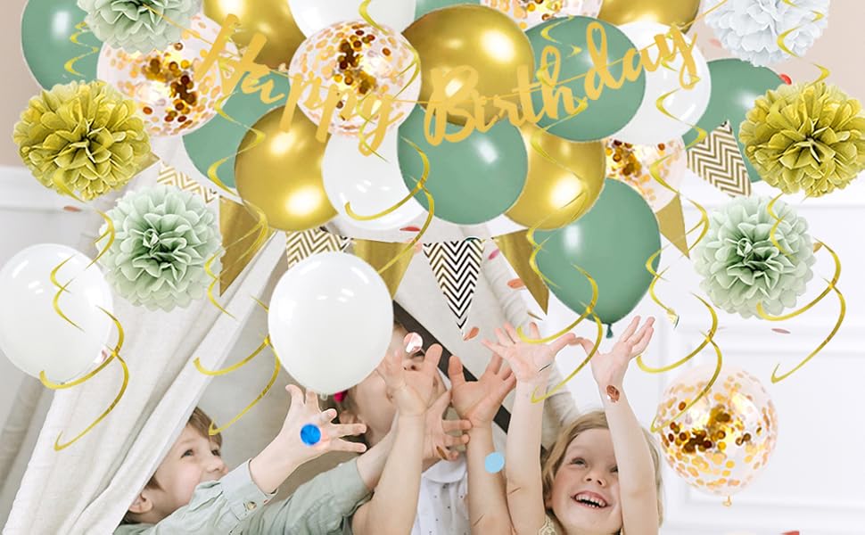 Amazon.com: Sage Green Birthday Decorations Happy Birthday Sage Green and Gold Party Decorations ...