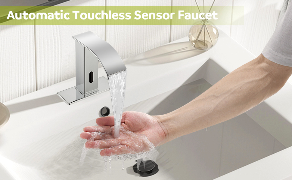 Automatic Motion Sensor Faucet with Waterfall Spout,Stainless Steel ...
