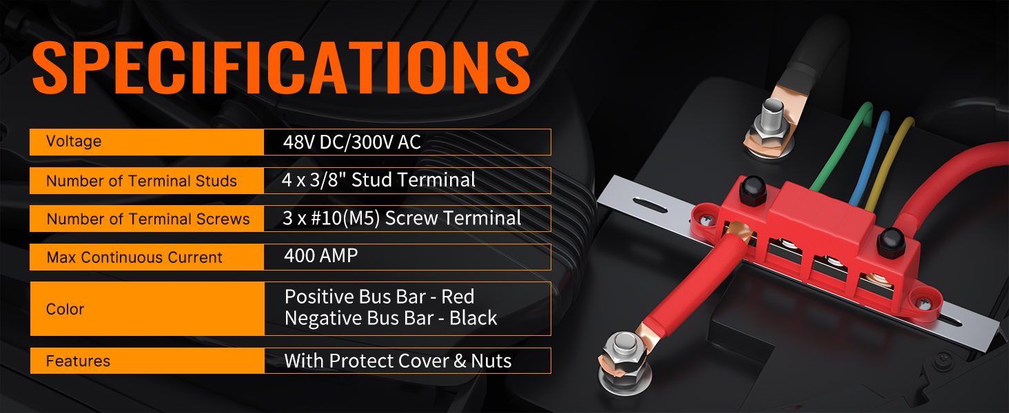 Amazon.com: Joinfworld 400A Bus Bar 12V Power Distribution Block with 4 ...