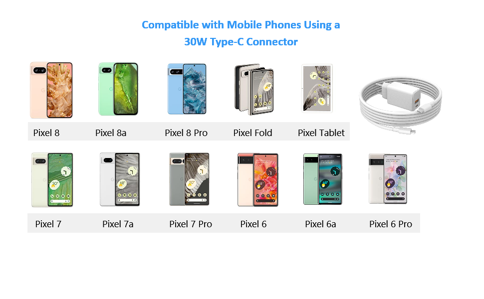 30W Ladegerät Passend für Google Pixel 9, 9a, 9Pro, 9ProXL, 8, 8a, 8Pro, 7 7a 7Pro, 6Pro 6 6a ...