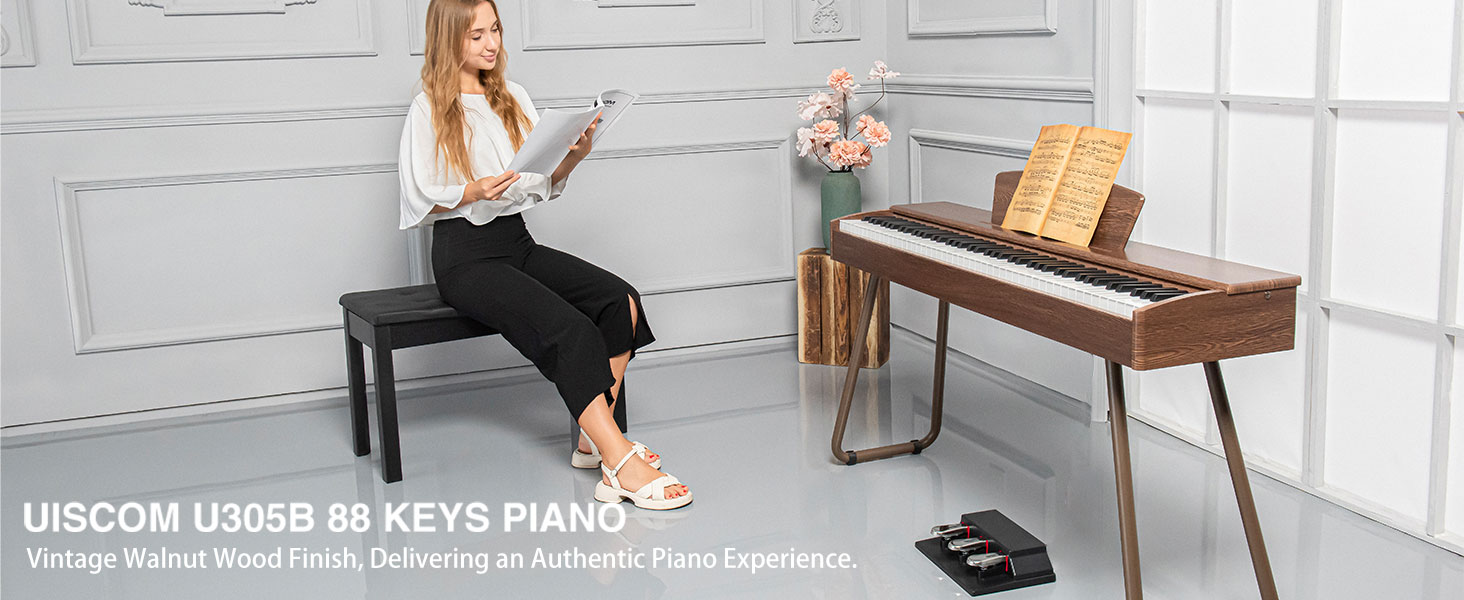 Amazon.com: UISCOM 88-Key Weighted Keyboard Digital Piano in Walnut Wood Color - Electric Piano ...