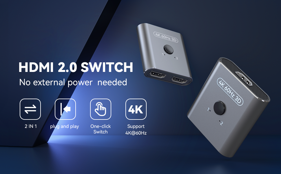 Interruptor HDMI 4K 60Hz [ultra delgado] Divisor HDMI, conmutador HDMI 4K bidireccional 2 en 1 ...