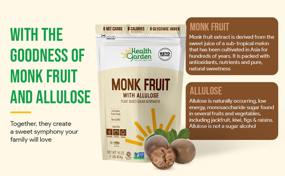 Amazon.com : Health Garden Monk Fruit with Allulose Sweetener - Natural Plant-Based Sugar ...