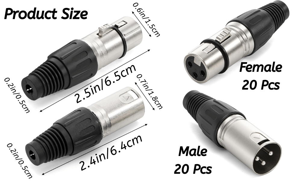 Amazon.com: Youeon 40 Pcs 3-Pin XLR Solder Type Connectors, 20 Male & 20 Female Mic Audio Cable ...