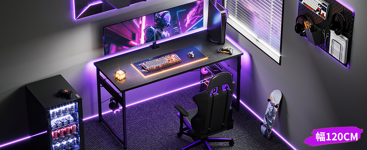 Amazon.co.jp: KKL ゲーミングデスク パソコンデスク 幅120cm 収納袋付き 机 pcデスク 桌子 フック2個付き ワークデスク オフィスデスク desk 省スペース ...