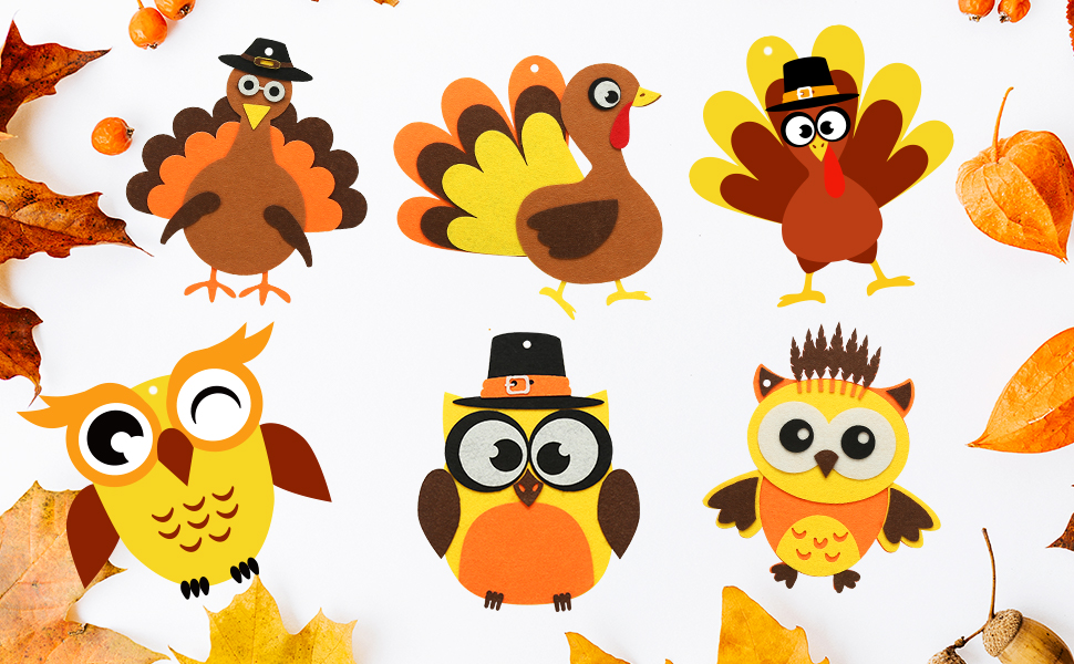 Amazon.com: 12PCS Thanksgiving Turkey Owl Craft Kit – Turkey Day Fall ...