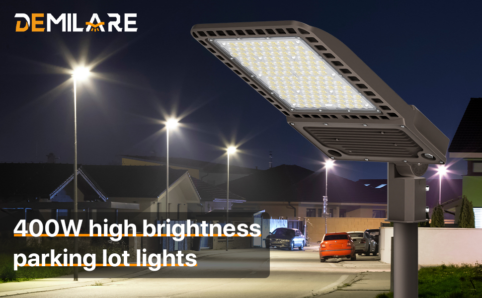 DEMILARE 400W LED Parking Lot Light, 60000LM Pole Lights Outdoor with Dusk to Dawn Photocell ...