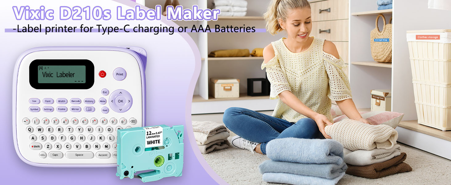 Vixic Label Maker Machine with Tape, D210S Portable Label Printer, QWERTY Keyboard Labeler ...