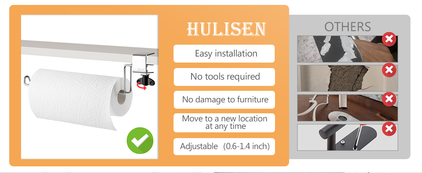 Amazon.com - HULISEN Paper Towel Holder Under Cabinet for Kitchen, Adjustable Clip Under Counter ...