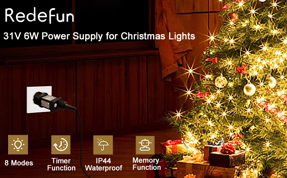 Transformer Plug for Christmas Lights, 31V Plug Adapter 8 Modes Replacement Plug with Timer, 3 ...