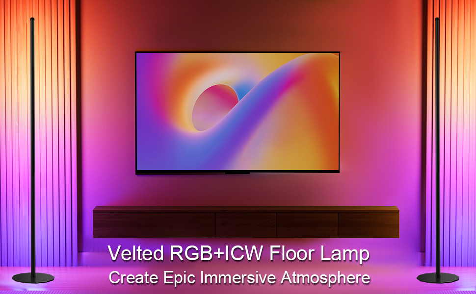 velted Corner Floor Lamp, Synced Dual Lights LED Control Floor Lamp RGB ...