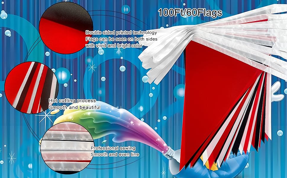 Amazon.com: LZXING 100 Feet Red Black White Pennant Banner Flags Party ...