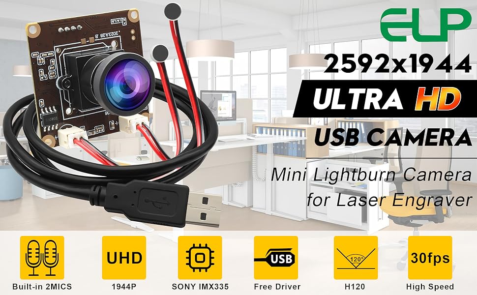 Amazon.com: ELP 5mp USB Camera Module with Dual Microphone for Computer Mini Lightburn Camera ...
