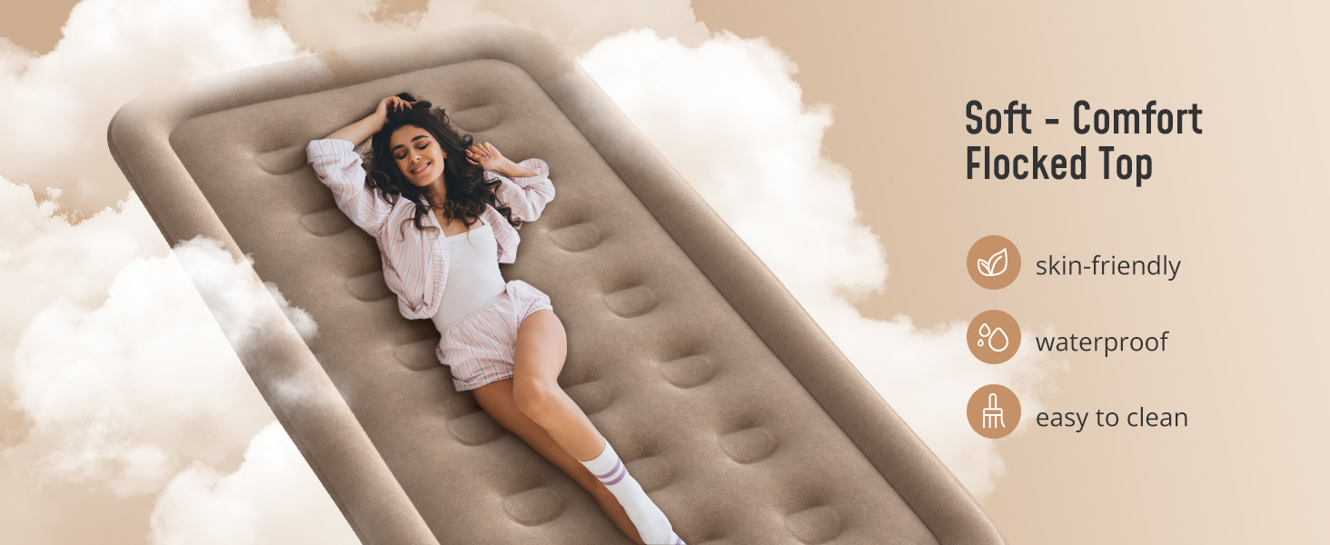 Airefina Single Air Bed with Built in Pump, Air Mattress in Fast Self-Inflation/Deflation ...