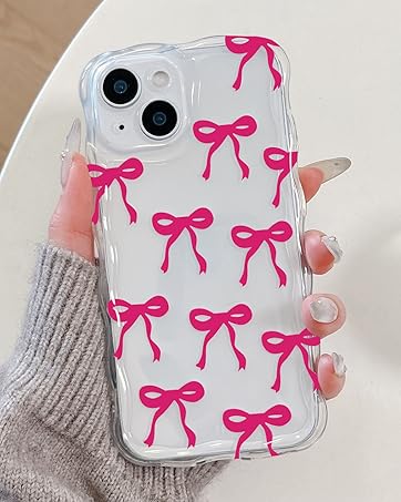 Amazon.com: QLTYPRI Bow Case for iPhone 14 Pro Max, Cute Ribbon Bows Wavy Curly Frame Clear ...