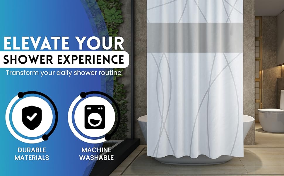 Amazon.com: No Hook Shower Curtain with Snap in Liner - Fabric with Mesh Window - No Hook Shower ...