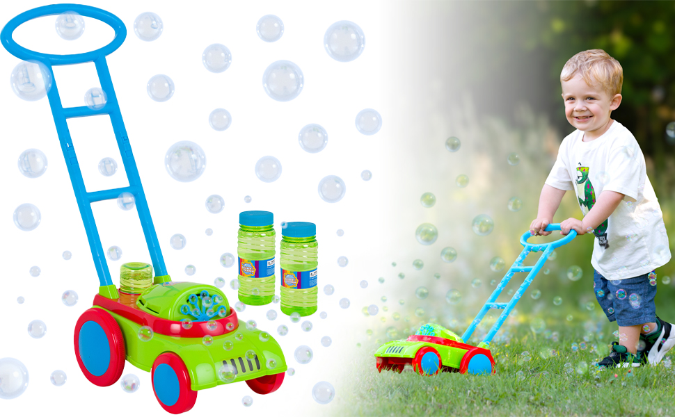 Bubble Mania Bubble Lawn Mower Toy - Friction Powered, No Batteries Required - Bubble Mower For ...