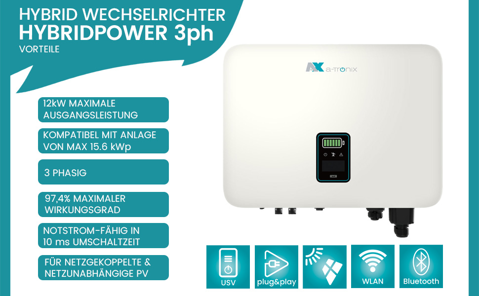 a-TroniX® Hybridpower 0% MwSt §12 III UstG 3ph Wechselrichter - Solar Hybridwechselrichter 12kW ...