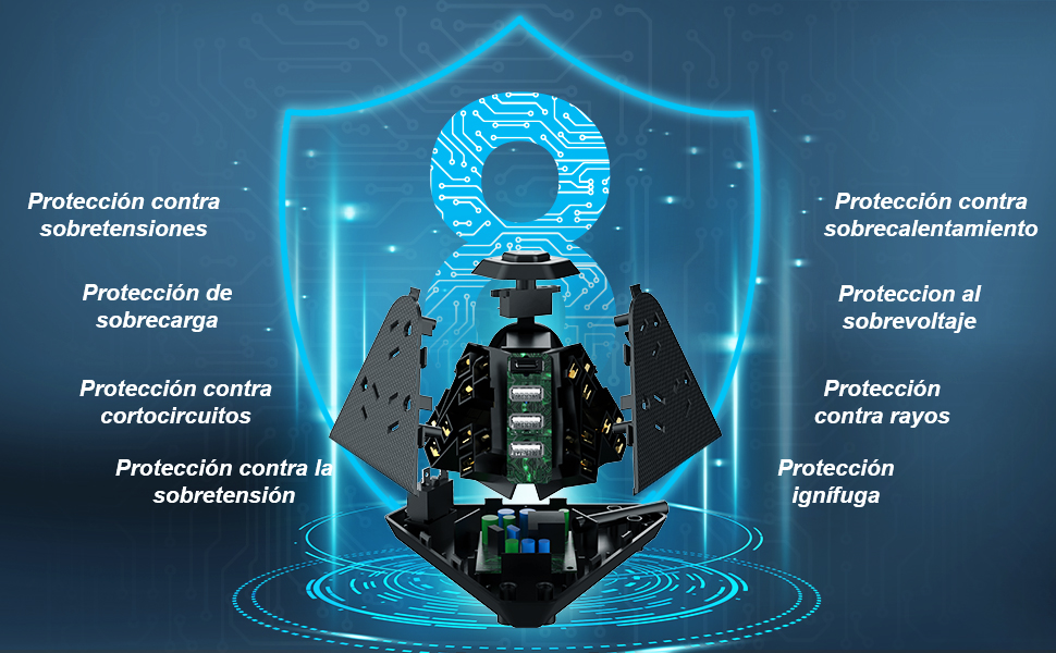 NVEESHOX Regleta Multicontacto, Extension en Torre Triángulo con 9 Enchufes de CA 3 USB y 1 USB ...