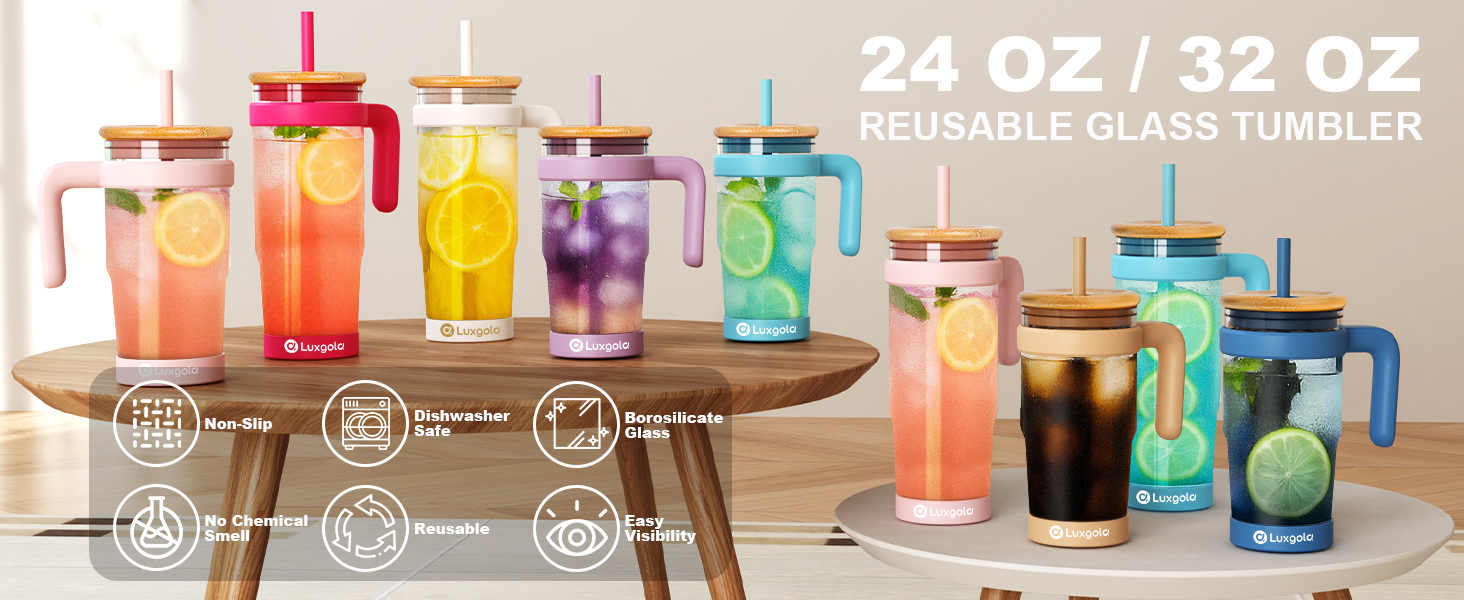 Amazon.com | Luxgola 32 oz Glass Tumbler with Handle, Iced Coffee Cup ...