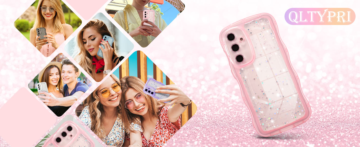 Amazon.com: QLTYPRI for Samsung Galaxy A15 5G/4G Case, Cute Curly Wave Frame Case with Shiny ...