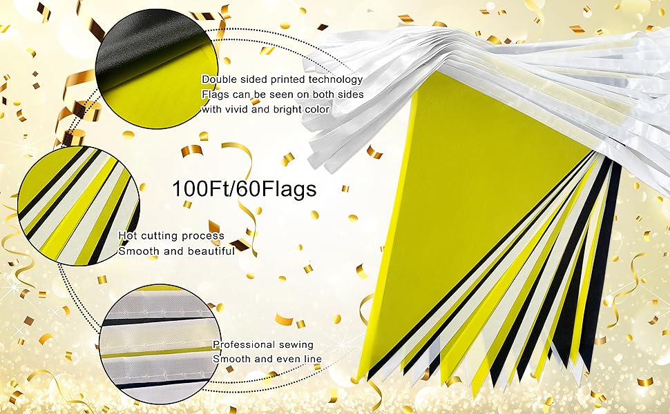 Amazon.com: LZXING 100 Feet Yellow Black White Pennant Banner Flags ...