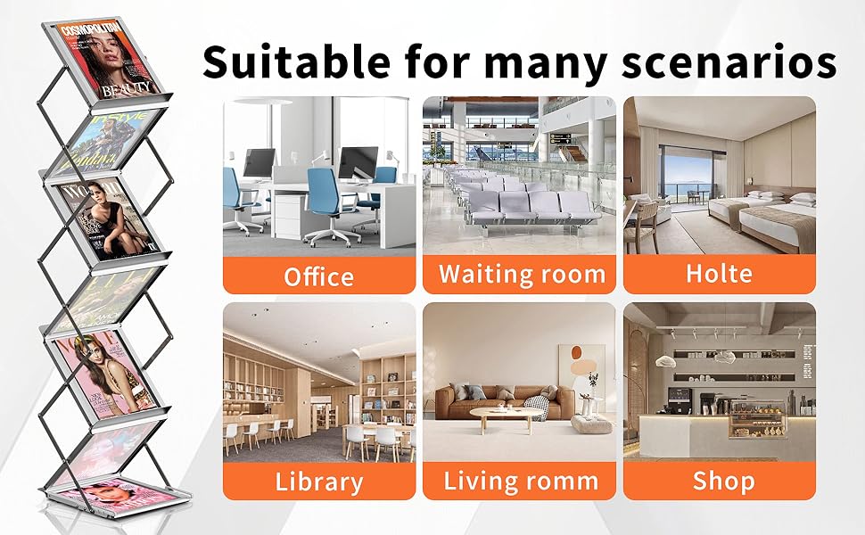 Amazon.com: Foldable Aluminum Magazine Holder, 6 Pockets Brochure Display Stand, Portable ...