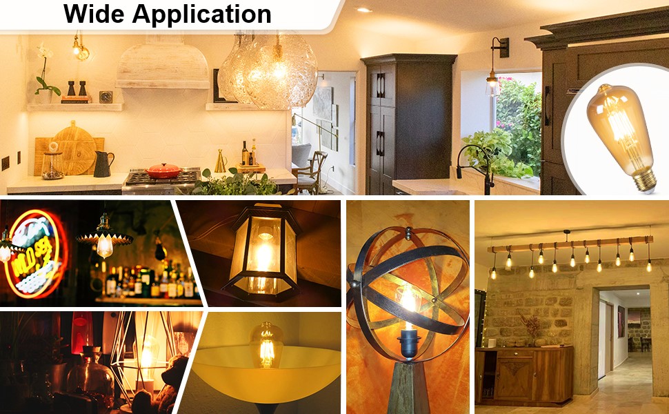 DiCUNO E26 Edison Bulbs 60W, 2200K Amber Warm, 6W LED Edison Bulb ST64, Amber Glass, Vintage LED ...