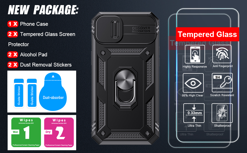 LeYi for iPhone 14 6.1'' Case with Camera Cover Slider, 360° Full Body Armour Military ...