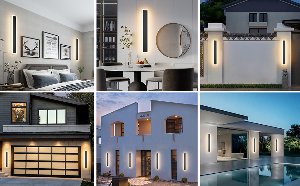 Aipsun 2 Pack Outdoor Wall Lights, Black LED Exterior Light Fixtures Wall Mount, Modern Porch ...