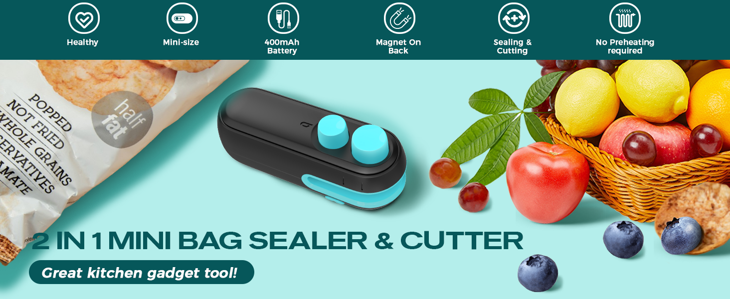 Amazon.com: Mini Bag Sealer, Handheld Bag Heat Vacuum Sealer, 2 in 1 Rechargeable Sealer and ...