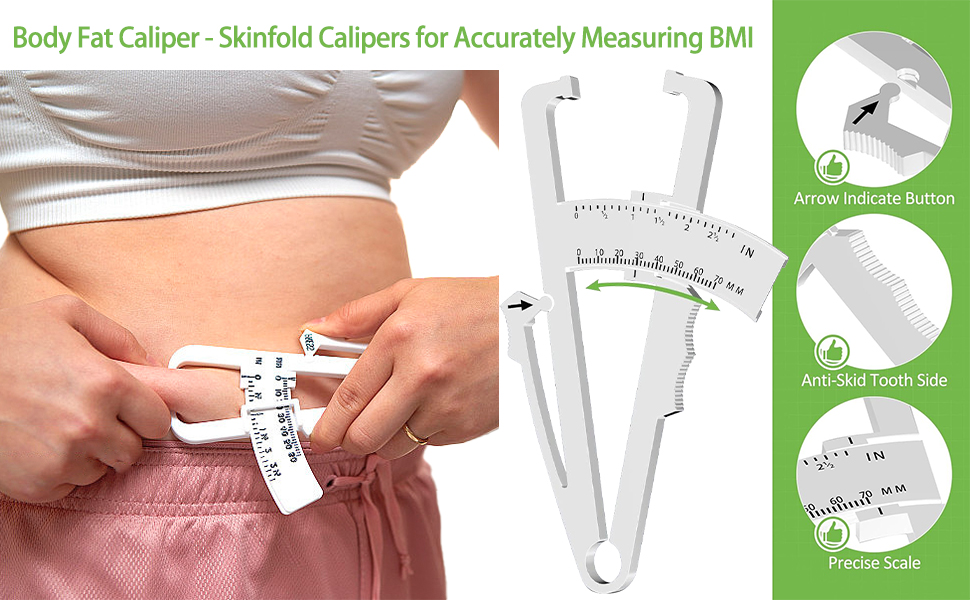 Fat Calipers, Body Fat Calipers with Measuring Tape, Skinfold Calipers for Accurately Measuring ...