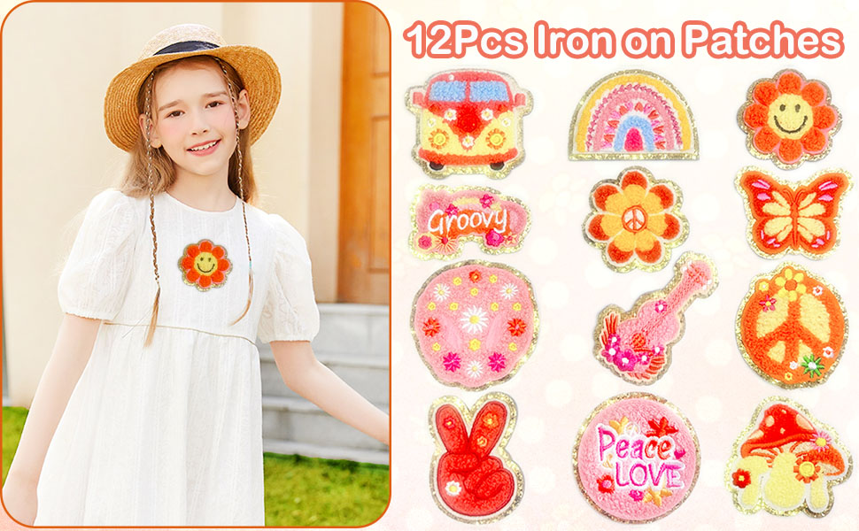 Amazon.com: 12Pcs Groovy Hippie Retro Chenille Patches Iron on Boho ...