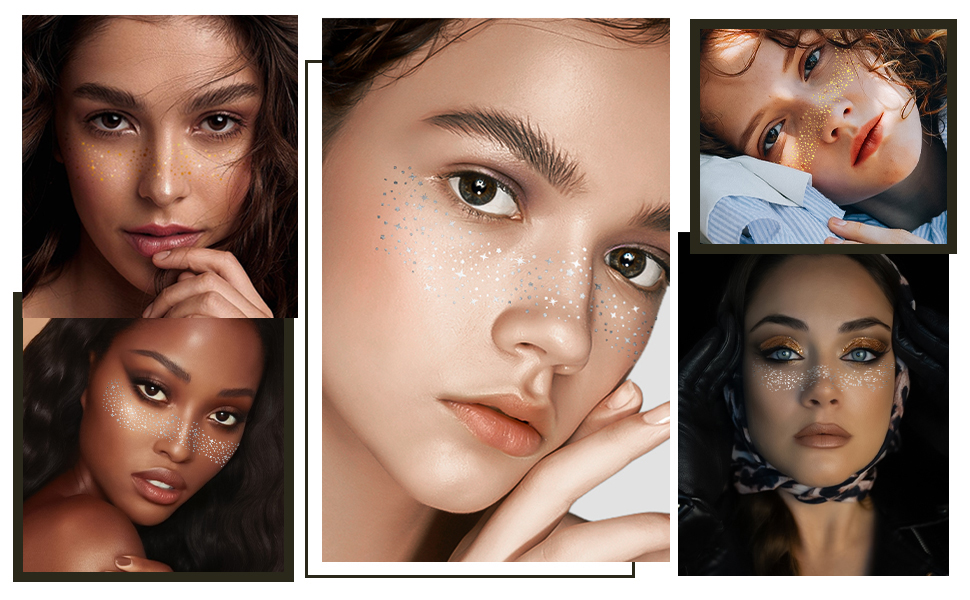 Amazon.com : 24pcs Glitter Freckles Face Tattoo, Gold & Silver Sparkle Freckles Kit, Face ...