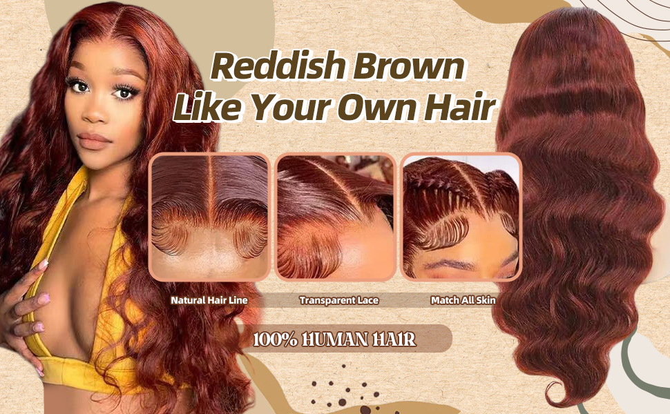 Amazon.com : SPOU 30 Inch Reddish Brown 180 Density Body Wave HD Lace Frontal Wigs Human Hair ...