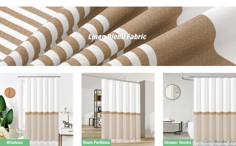 Amazon.com: Dynamene Extra Long Shower Curtains, 84 Inches Long Farmhouse Boho Striped Fabric ...