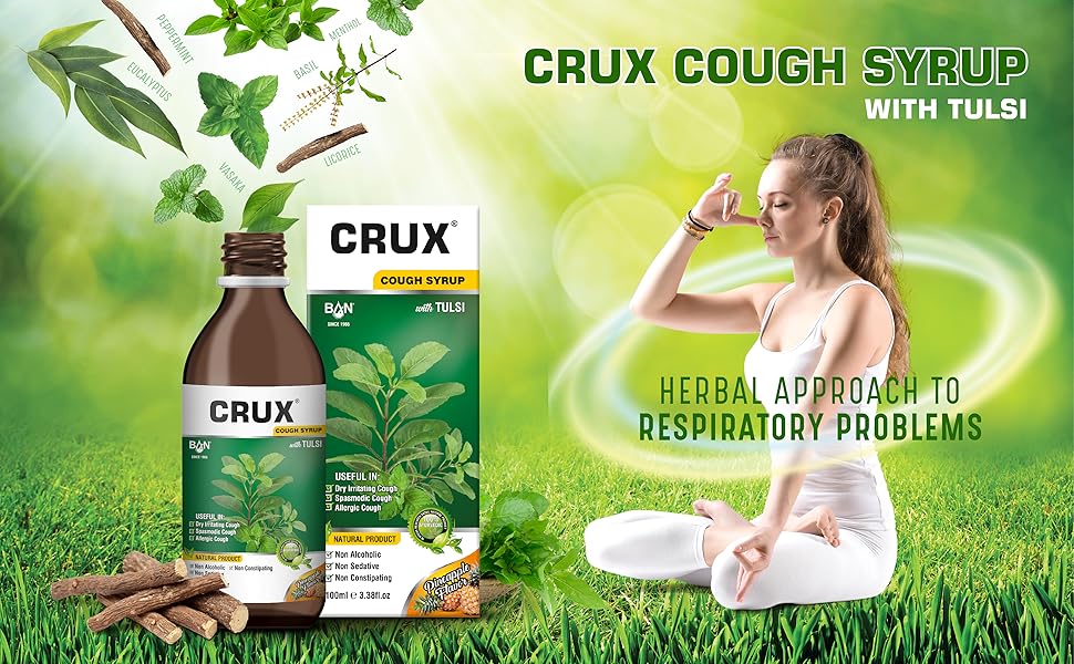 Crux खांसी सिरप 100 ml | तुलसी, पिप्पली और सतपुदीना जड़ी बूटियों की अच्छाई | गले के मुद्दे से ...