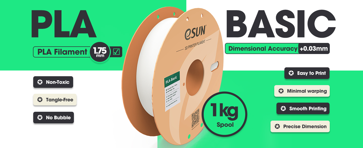 Amazon.com: eSUN PLA Basic Filament 1.75mm, 1KG Spool (2.2 LBS) High Speed Printing 3D Printer ...