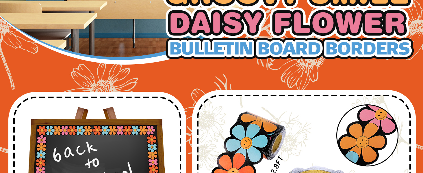 Amazon.com: Whaline 32.8Ft Groovy Smile Daisy Flower Bulletin Board ...