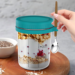 Amazon.com: LOVZEN Overnight Oats Jars, [2 Pack] Overnight Oats Container with Lid and Spoon, 10 ...
