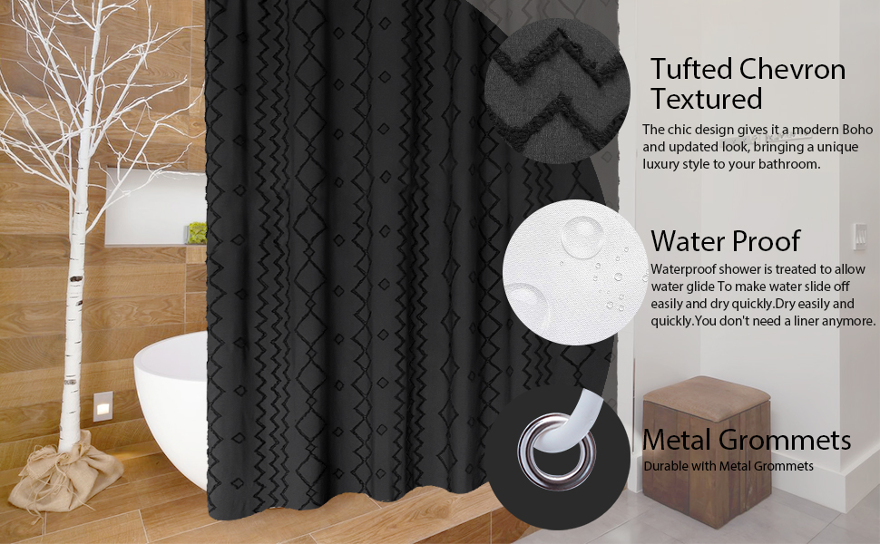 Amazon.com: NixiYa Shower Curtain Black Boho Woven Fabric Shower Curtain Modern Tufted Chevron ...