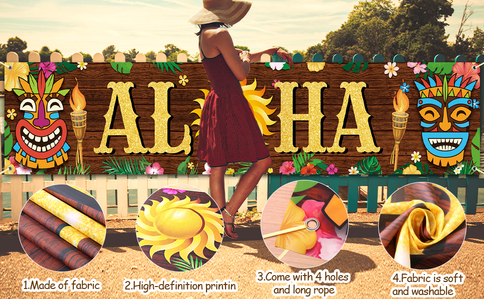 Amazon.com: Hawaiian Aloha Banner Decorations, Tropical Tiki Luau Party ...