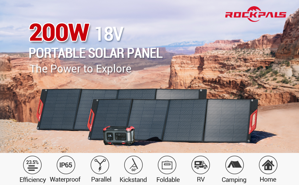 ROCKPALS 200W Portable Solar Panels with Kickstand, QC 3.0 & Type C Output, Foldable 200 Watts ...