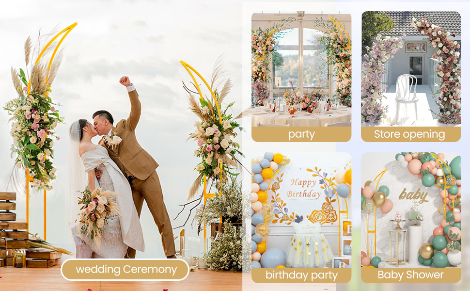 Amazon.com : Set of 2 Curved Large Gold Metal Wedding Arch Backdrop Stand for Ceremony and Party ...